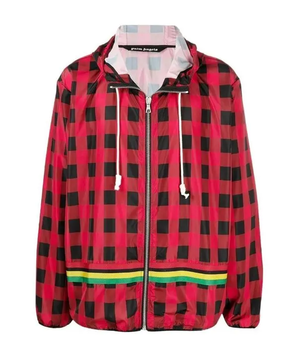 Palm Angels Checkered Hooded Zip-up Jacket