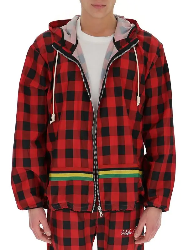 Palm Angels Checkered Hooded Zip-up Jacket