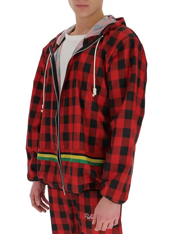 Palm Angels Checkered Hooded Zip-up Jacket