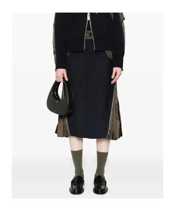 Sacai Panelled Pleated Midi Skirt