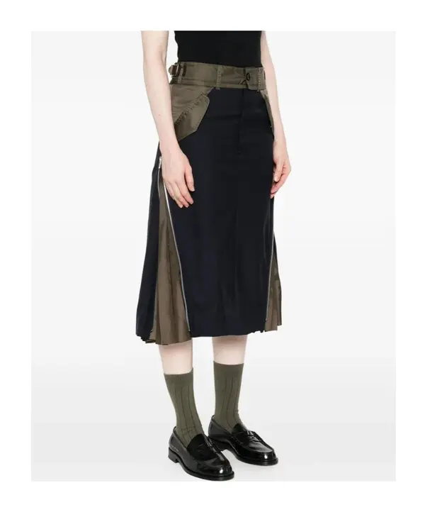 Sacai Panelled Pleated Midi Skirt