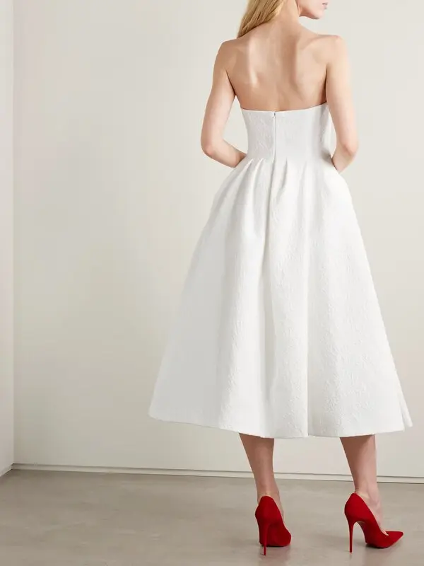 Carolina Herrera Strapless Corset Midi Dress