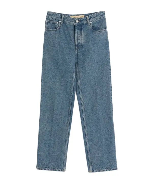 Valentino Garavani Straight Leg Jeans With Logo Patch - Blue