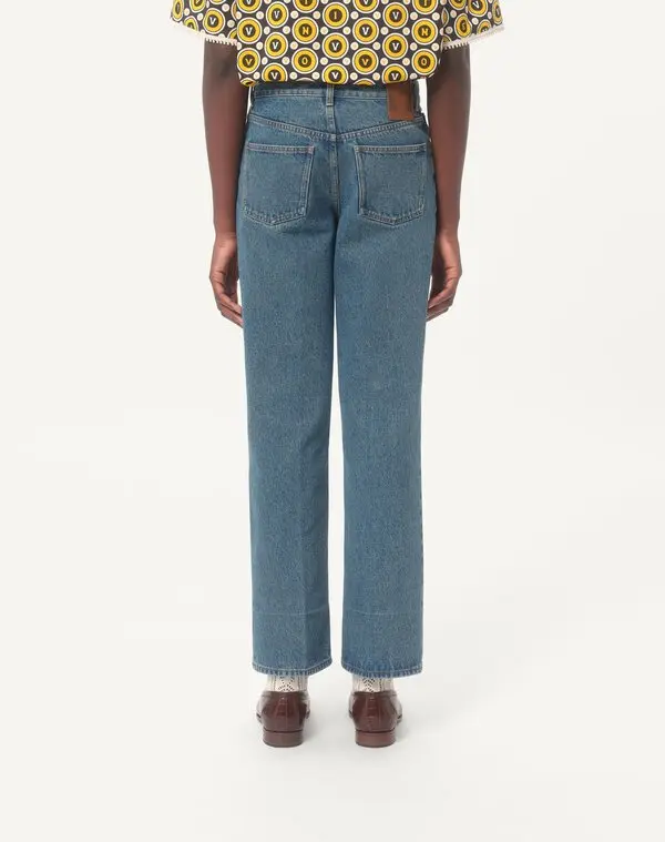 Valentino Garavani Straight Leg Jeans With Logo Patch - Blue