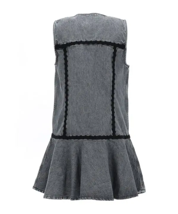 GANNI Sleeveless V-neck Denim Dress With Button Closure - Gray