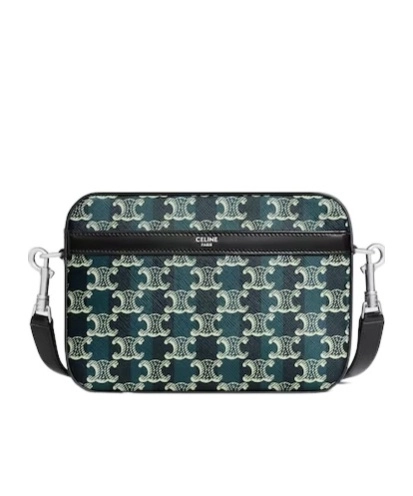 Celine Small Messenger Bag In Striped Triomphe Canvas And Calfskin - Black/navy