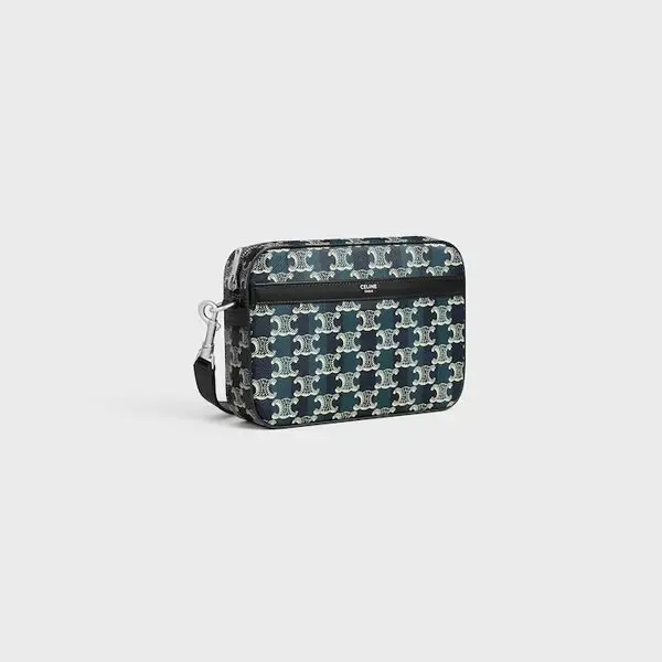 Celine Small Messenger Bag In Striped Triomphe Canvas And Calfskin