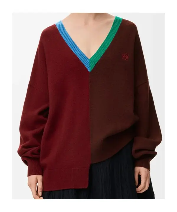 Loewe Asymmetric V-neck Wool Sweater - Brown