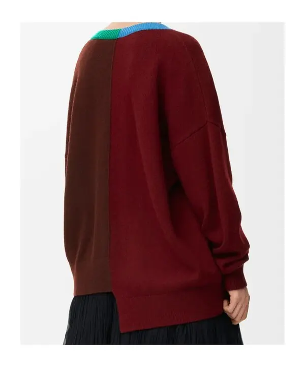 Loewe Asymmetric V-neck Wool Sweater - Brown