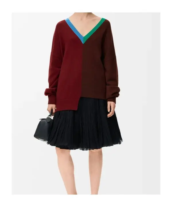 Loewe Asymmetric V-neck Wool Sweater - Brown