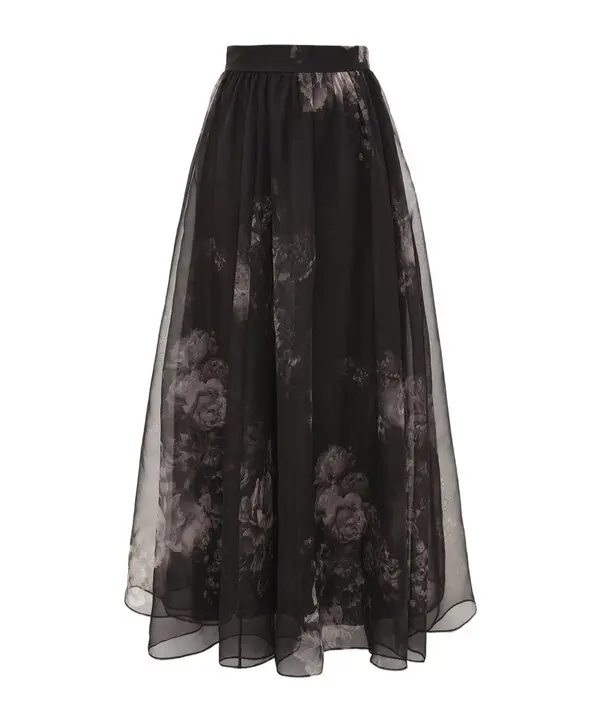 Zimmermann Floral-print Gathered Midi Skirt - Ghost Floral