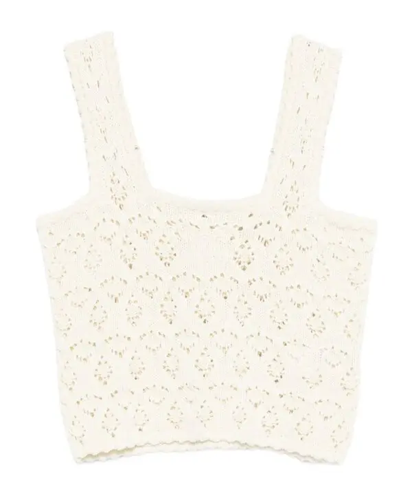 Celine Cotton Pointelle Knit Sleeveless Top - White