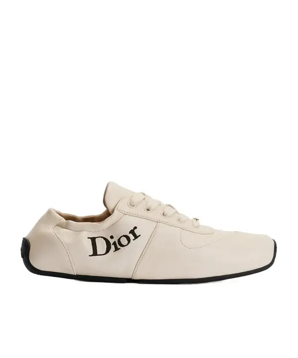 Dior Lace-up Sneakers With Embroidered Logo - Nude
