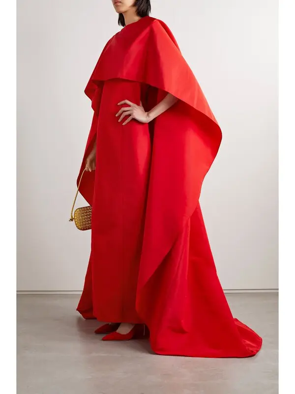 Carolina Herrera Shawl-style Pleated Silk Satin Gown