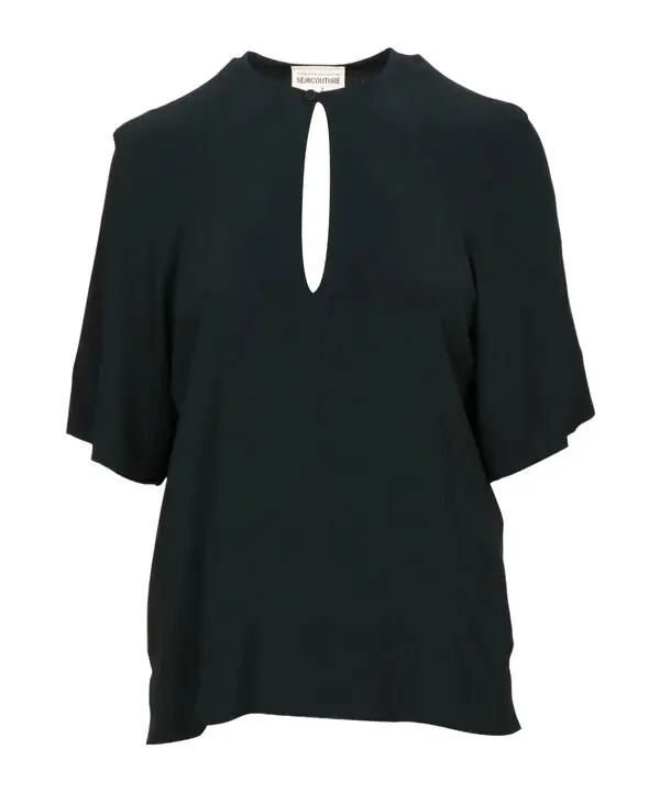 SEMICOUTURE Keyhole Neckline Top With Slit Hem