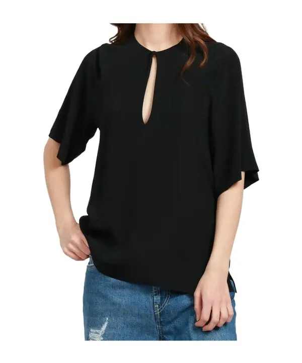 SEMICOUTURE Keyhole Neckline Top With Slit Hem