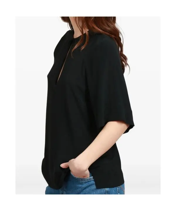 SEMICOUTURE Keyhole Neckline Top With Slit Hem