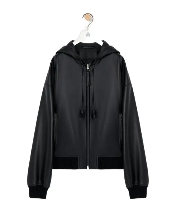 Loewe Leather Hooded Jacket With Anagram Patch
