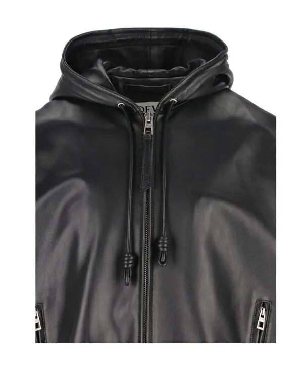 Loewe Leather Hooded Jacket With Anagram Patch