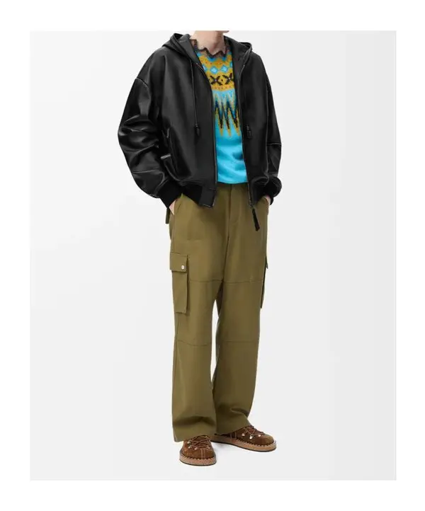 Loewe Leather Hooded Jacket With Anagram Patch
