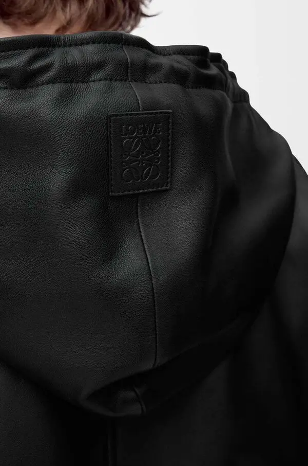 Loewe Leather Hooded Jacket With Anagram Patch