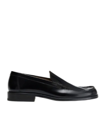 LEMAIRE Glossed Square-toe Loafers - Black