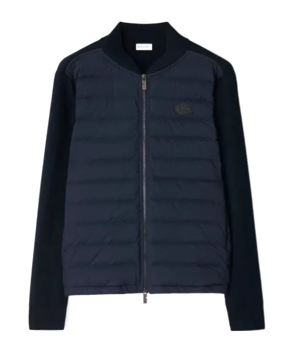 Burberry Quilted Nylon And Wool Jacket With Knight Motif - Navy Blue