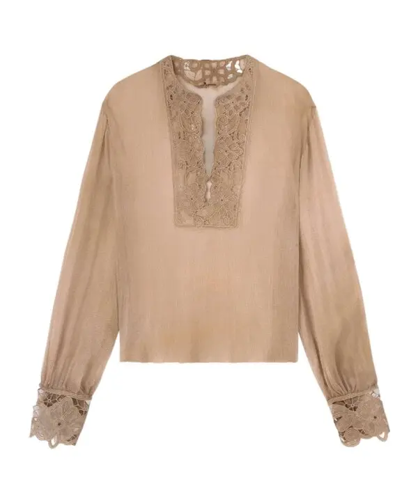 Ermanno Scervino Sheer Carved Plastron Blouse - No