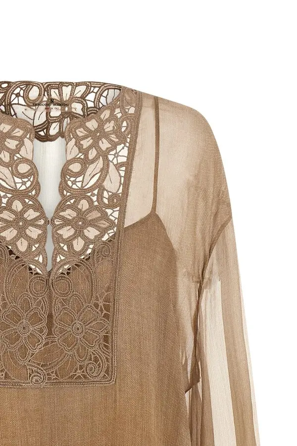 Ermanno Scervino Sheer Carved Plastron Blouse - No