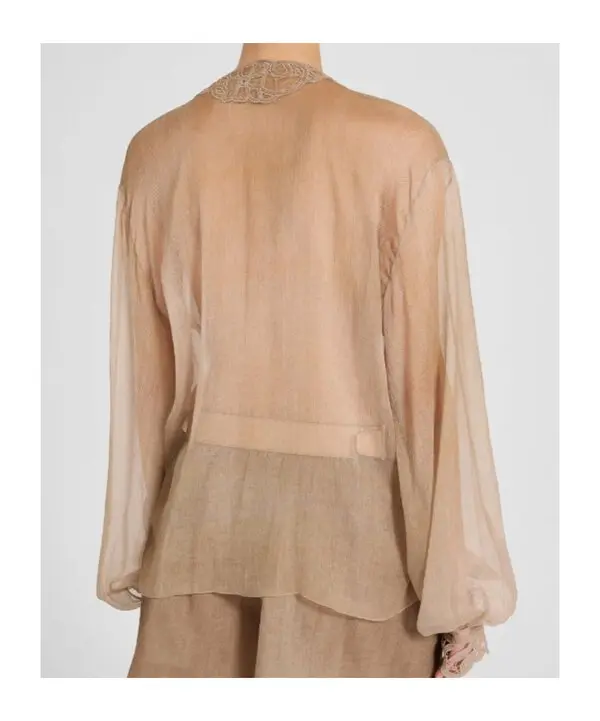 Ermanno Scervino Sheer Carved Plastron Blouse - Nude