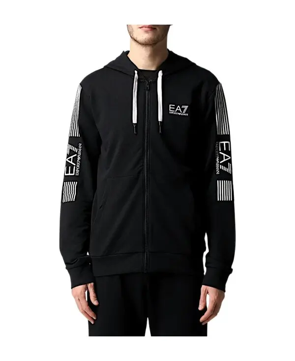 EA7 Hooded Zip-up Jacket With Contrasting Stripe Detail