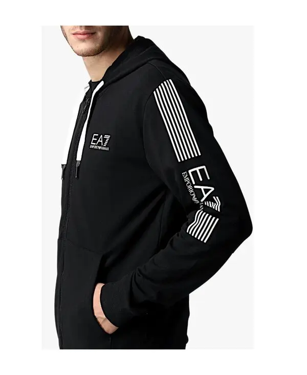 EA7 Hooded Zip-up Jacket With Contrasting Stripe Detail