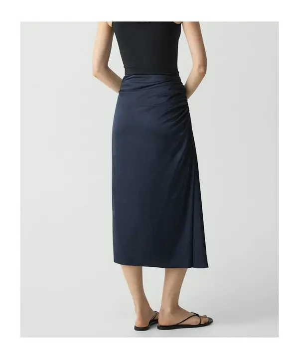 Theory Crushed Satin Ruched Midi Skirt
