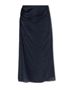 Theory Crushed Satin Ruched Midi Skirt - Black