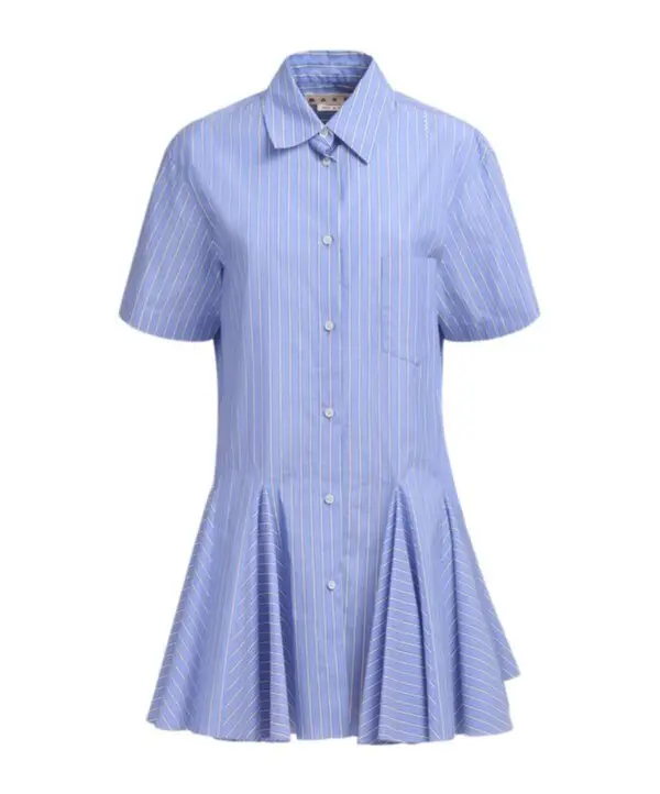 Marni Poplin Striped Shirt Dress With Pleated Skirt - Blue