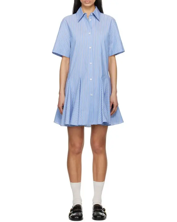 Marni Poplin Striped Shirt Dress With Pleated Skirt - Blue