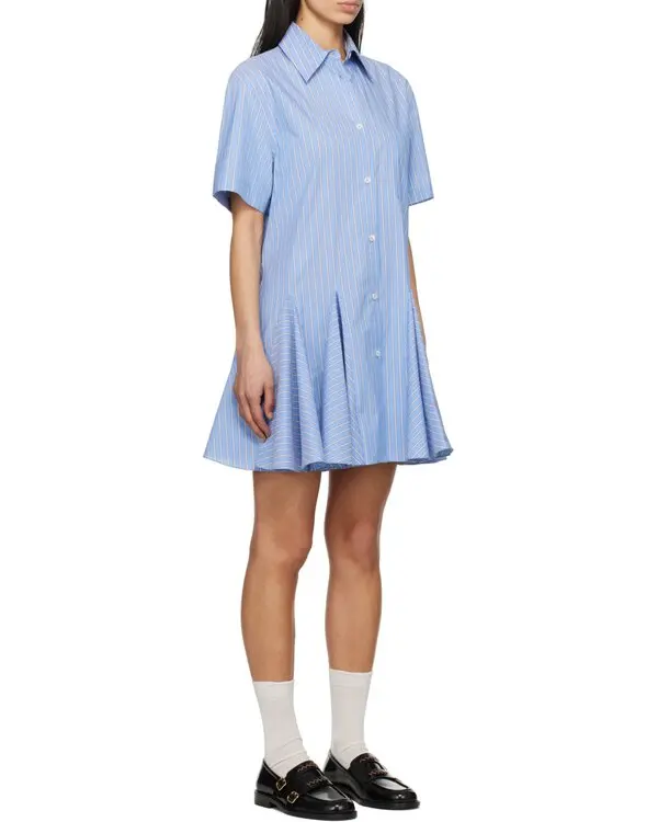 Marni Poplin Striped Shirt Dress With Pleated Skirt - Blue
