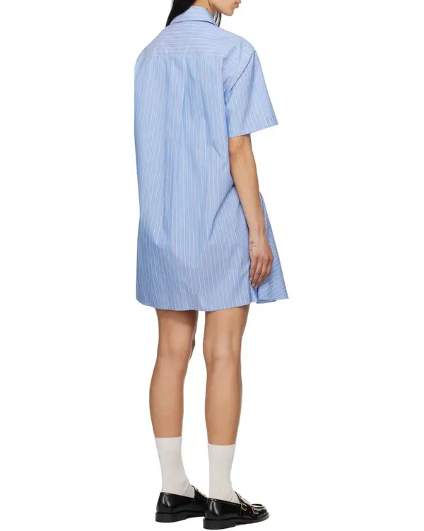 Marni Poplin Striped Shirt Dress With Pleated Skirt - Blue