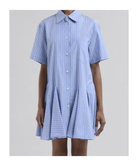 Marni Poplin Striped Shirt Dress With Pleated Skirt - Blue