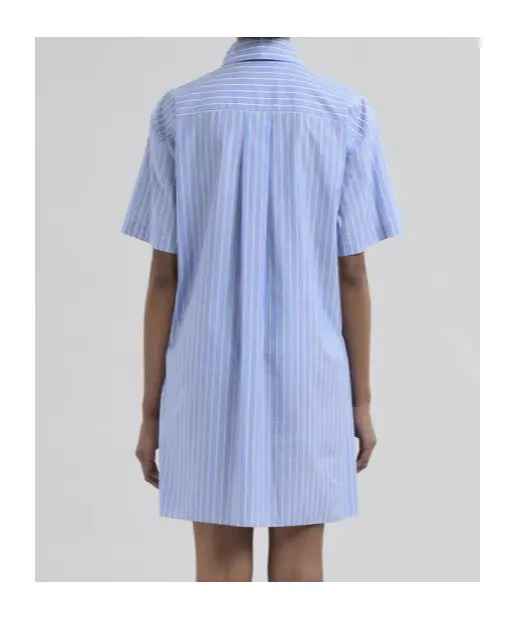Marni Poplin Striped Shirt Dress With Pleated Skirt - Blue