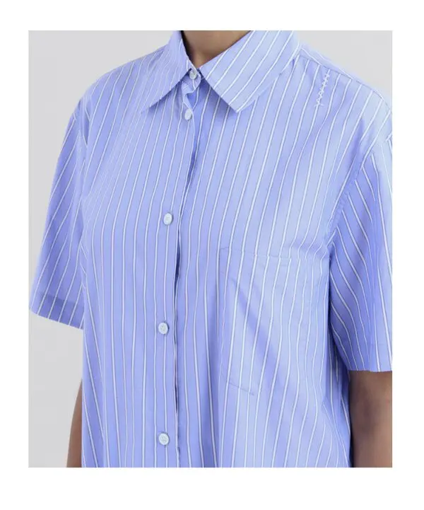 Marni Poplin Striped Shirt Dress With Pleated Skirt - Blue