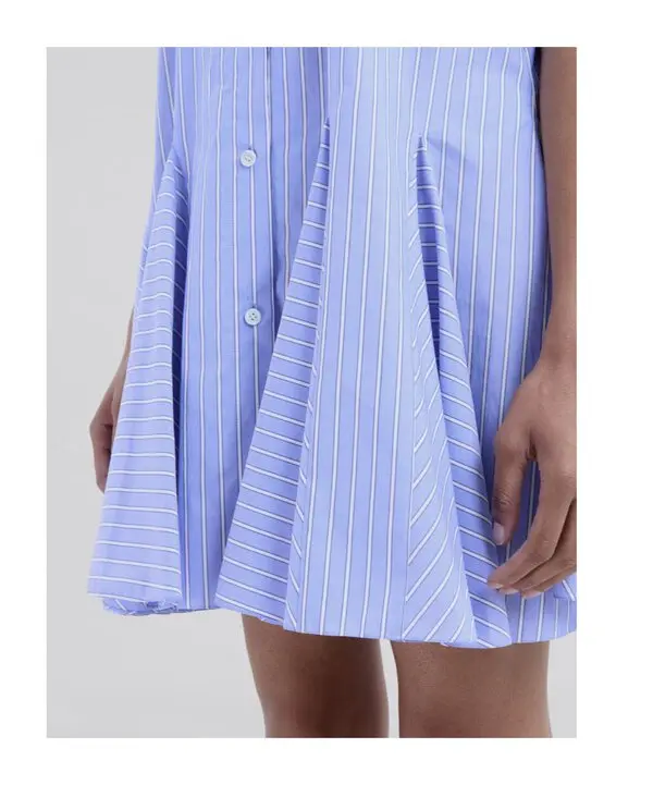 Marni Poplin Striped Shirt Dress With Pleated Skirt - Blue