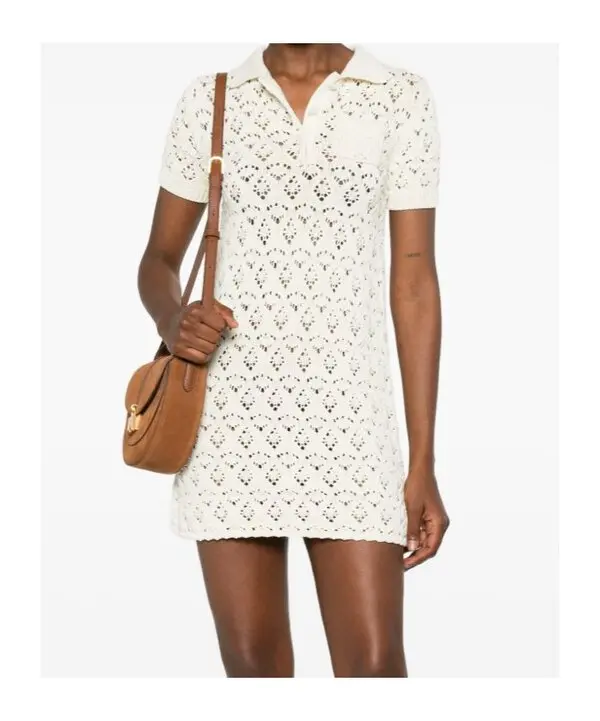 Celine Cotton Pointelle Mini Dress - White