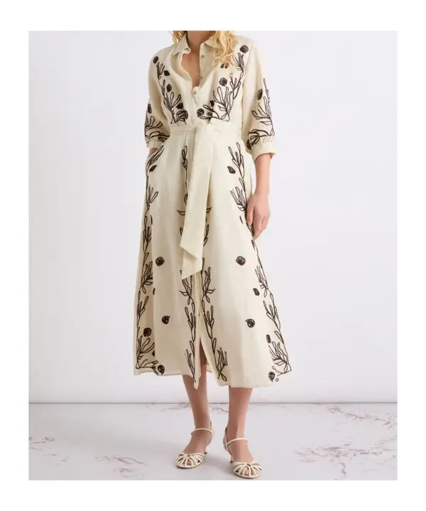 Marella Embroidered Linen Shirt Dress - Off White | Editorialist