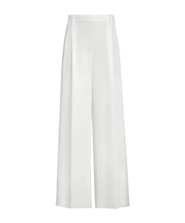 Brunello Cucinelli Fluid Twill Wide Leg Trousers - Beige