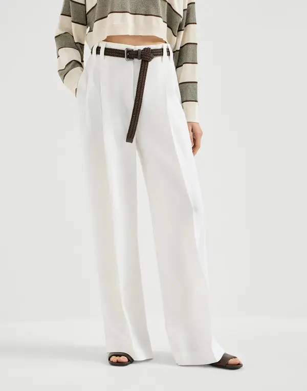 Brunello Cucinelli Fluid Twill Wide Leg Trousers - Beige