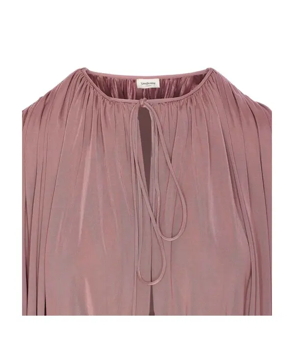 Saint Laurent Gathered Drawstring Blouse - Pink