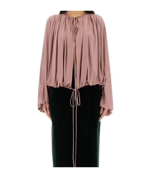 Saint Laurent Gathered Drawstring Blouse - Pink