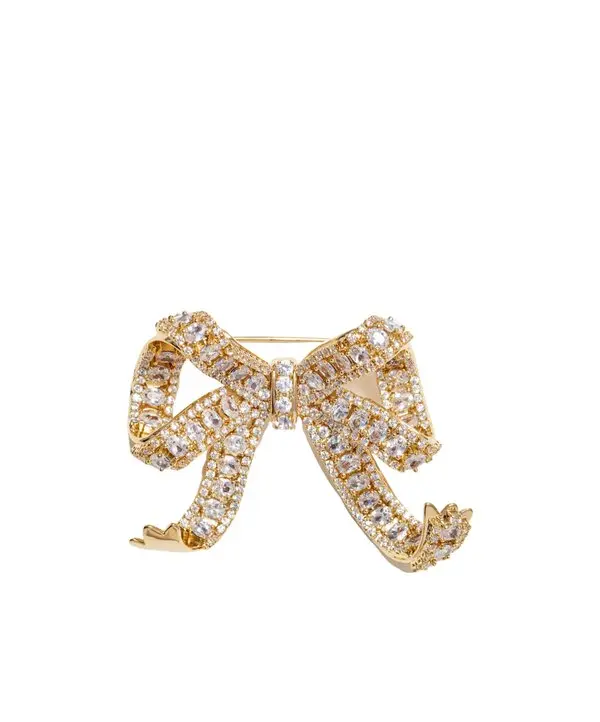 SELF-PORTRAIT Crystal Bow Brooch - Golden