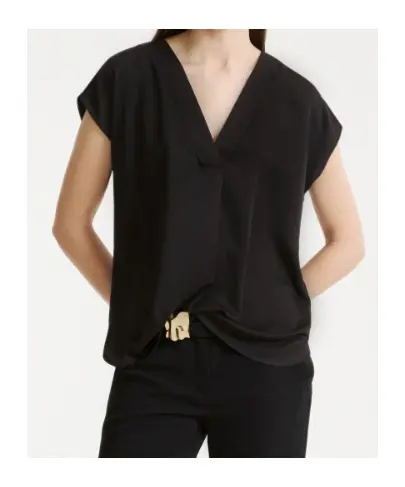 Marella Fluid Satin V-neck Blouse - Black